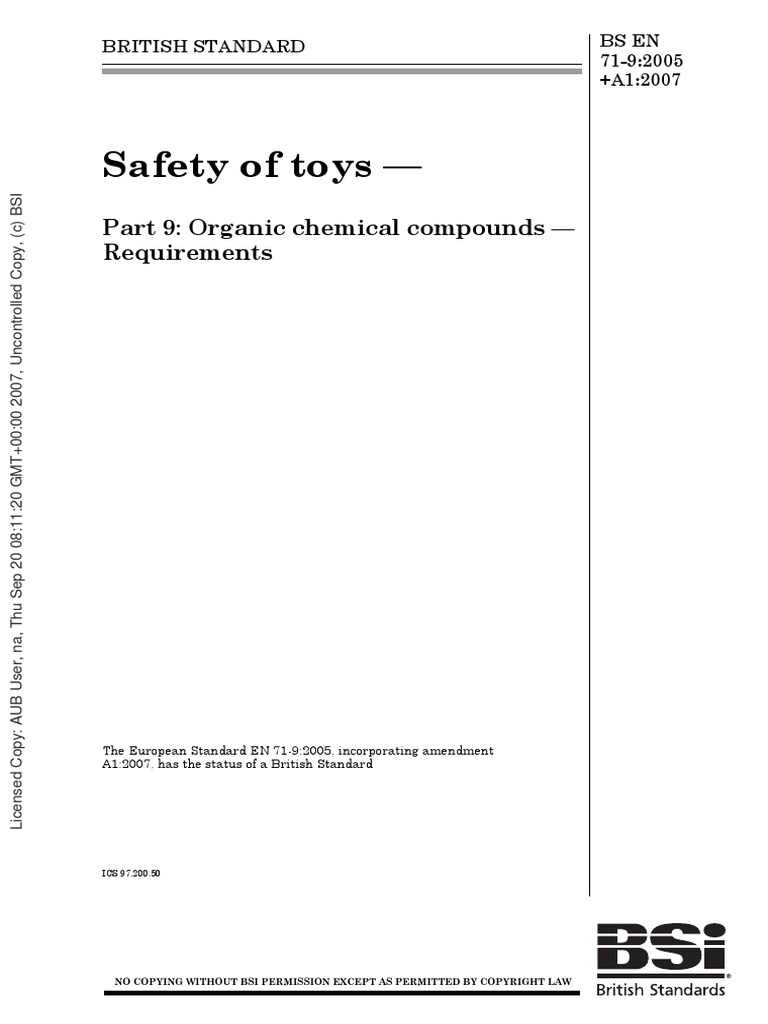 Safety of Toys - : Part 9: Organic Chemical Compounds - Requirements ...