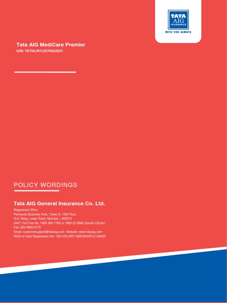 Tata Aig Medicare Premier: Policy Wordings | PDF | Hospital | Medicine