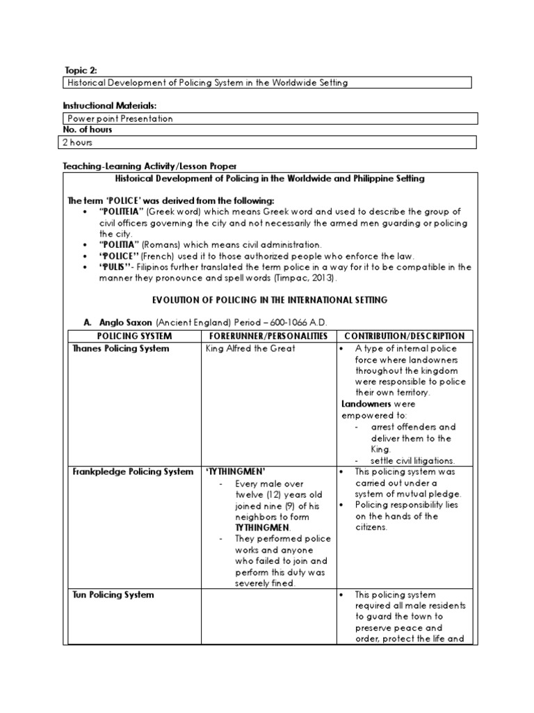 1.2 Historical Development of Policing System in The Worldwide Setting ...