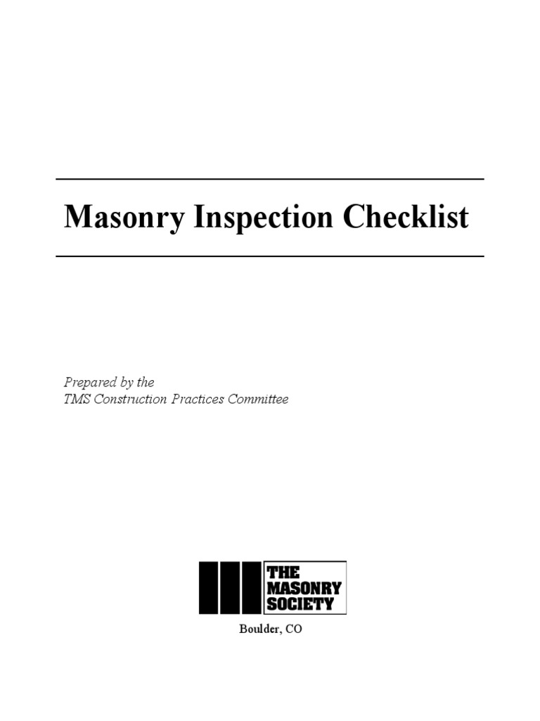 Masonry Inspection Checklist | Download Free PDF | Quality Assurance ...