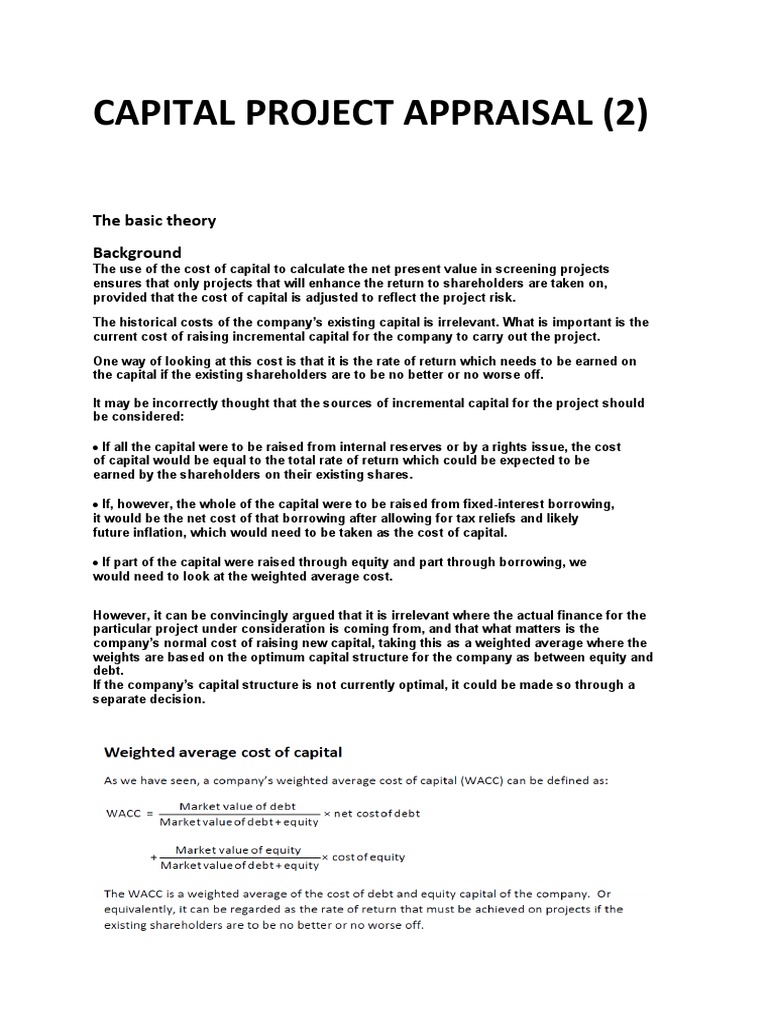 Optimal Capital Project Appraisal | PDF | Cost Of Capital | Capital ...