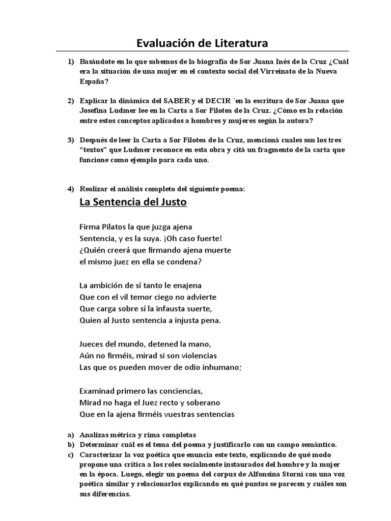 Evaluación, Sor Juana | PDF | Poesía | Clásicos