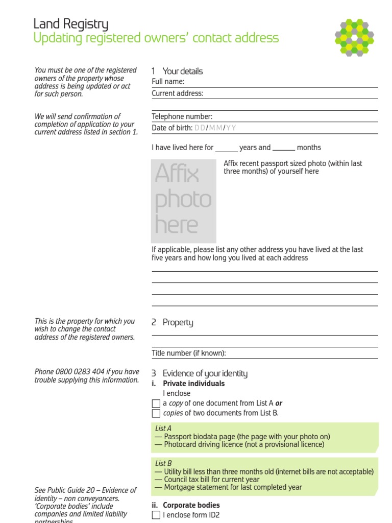 Land Registry Updating Contact Form | PDF | Fraud | Passport