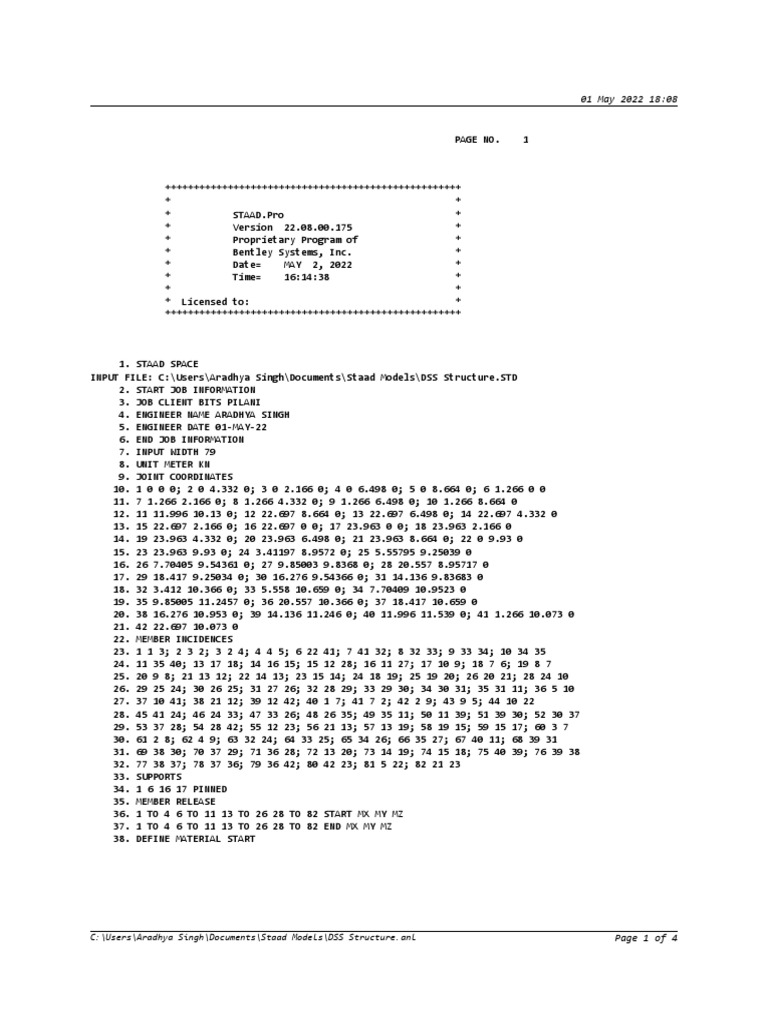 STAAD Analysis and Design Report Group 6 (2022 - 06 - 28 18 - 23 - 50 ...