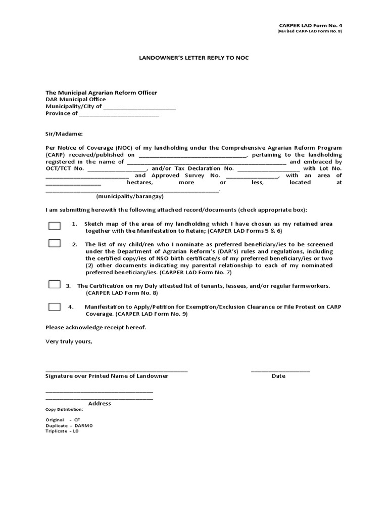 CARPER LAD Form No. 4 LO Letter Reply to NOC | PDF | Justice | Crime ...