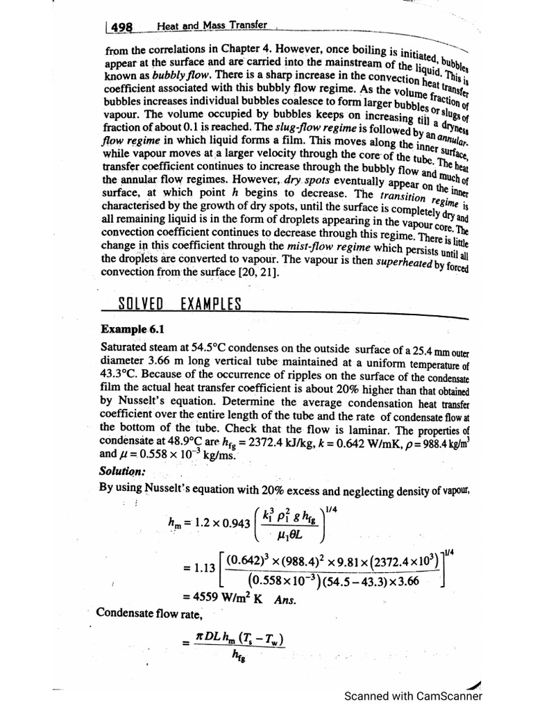 Condensation and Boiling PK Nag Solved Examples | PDF