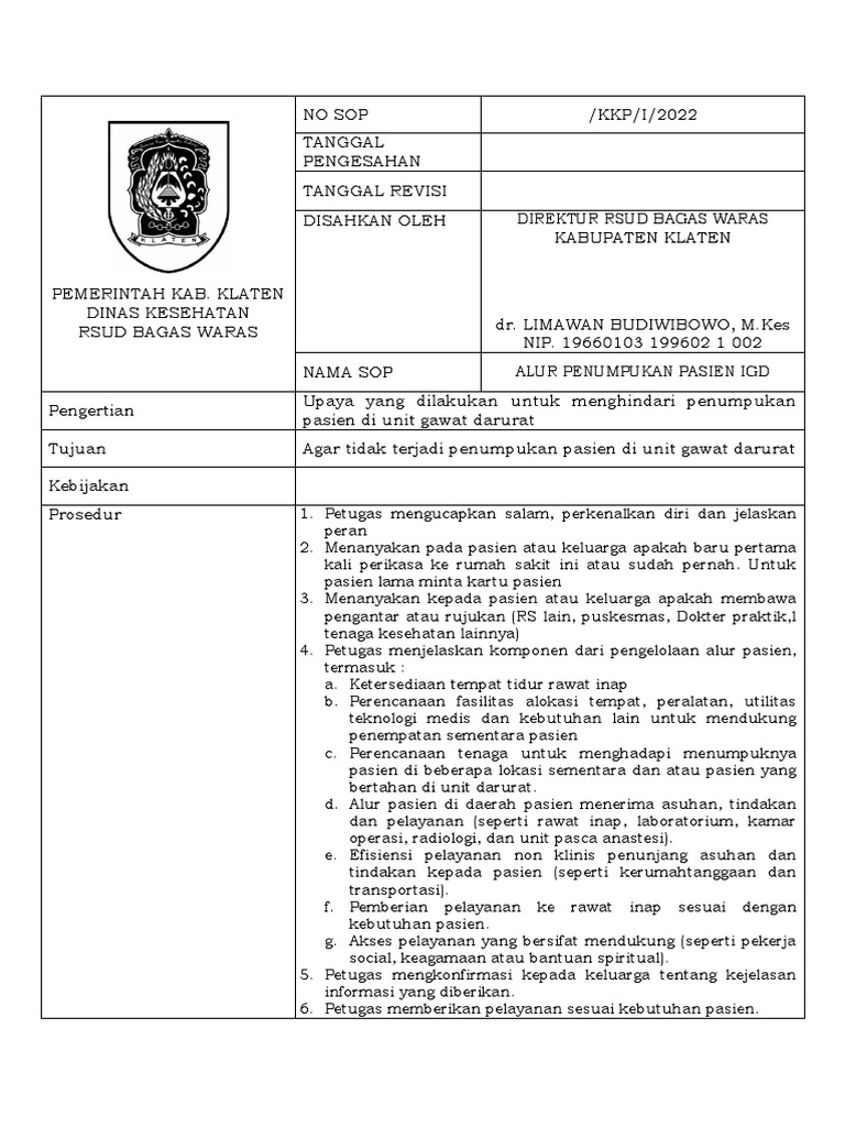 Sop Alur Penumpukan Pasien Igd | PDF