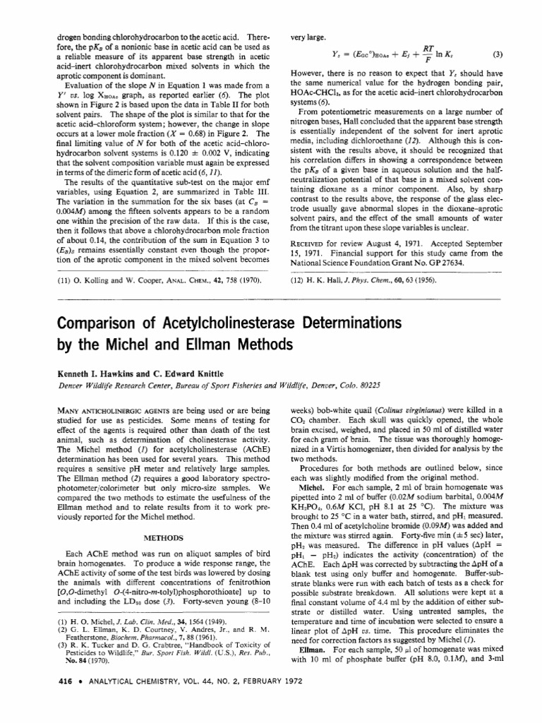 Comparison of Acetylcholinesterase by Michel and Ellman Methods | PDF ...