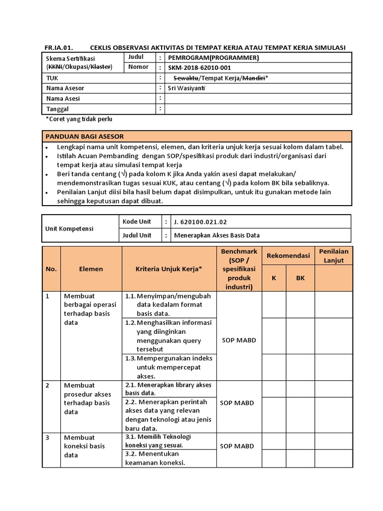 FR - Ia.01 Ceklis Observasi | PDF