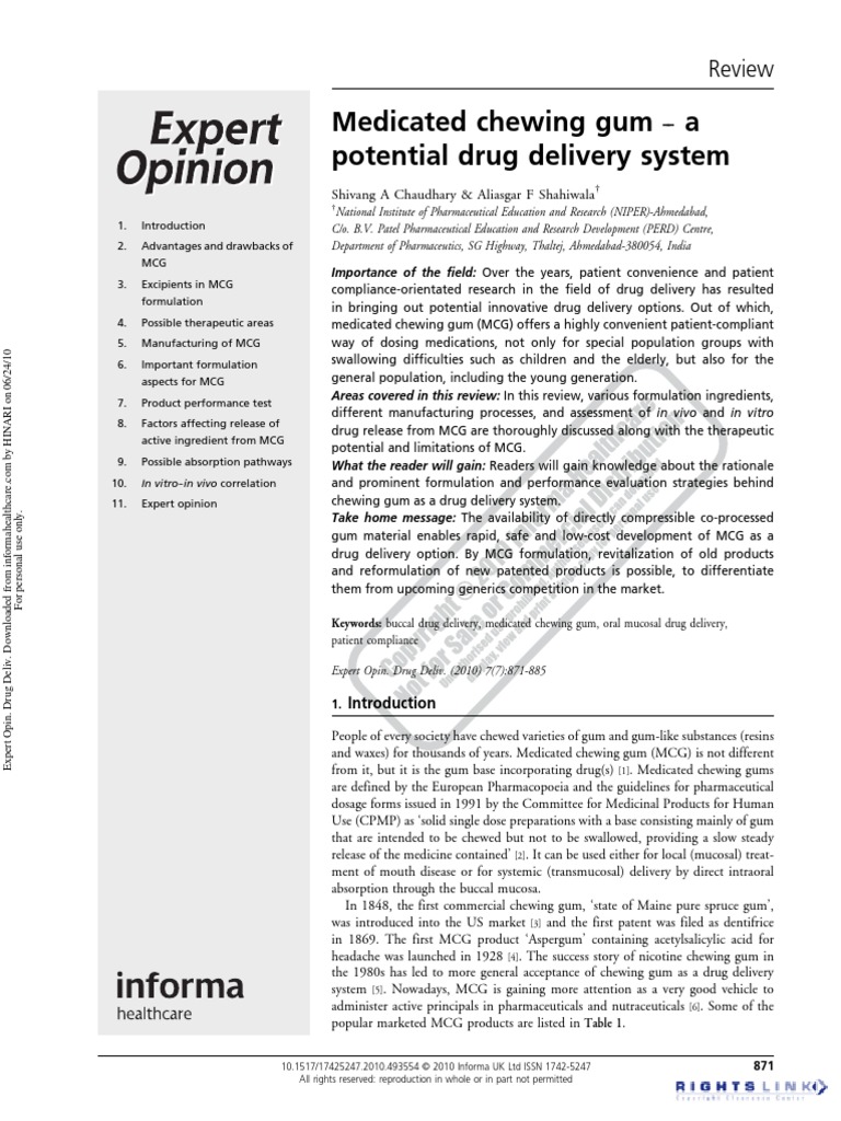 Medicated Chewing Gum - A Potential Drug Delivery System: Review | PDF ...