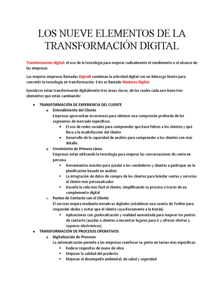 Elementos de La Transformación Digital | PDF | Innovación | Automatización