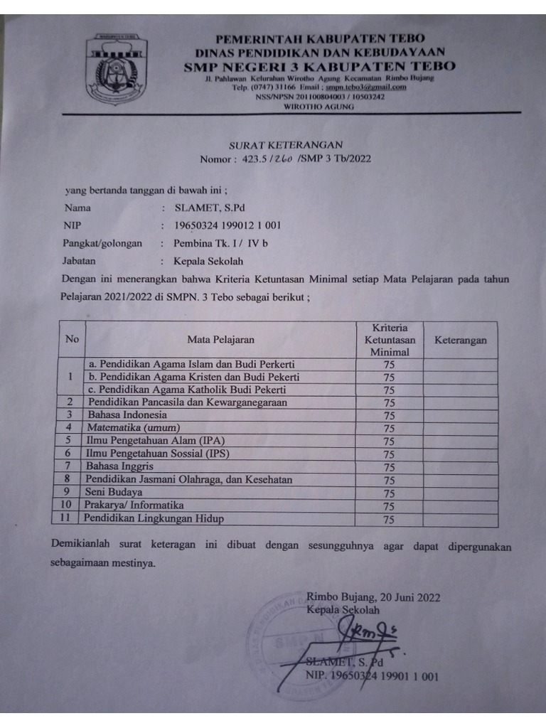 Surat Keterangan KKM | PDF