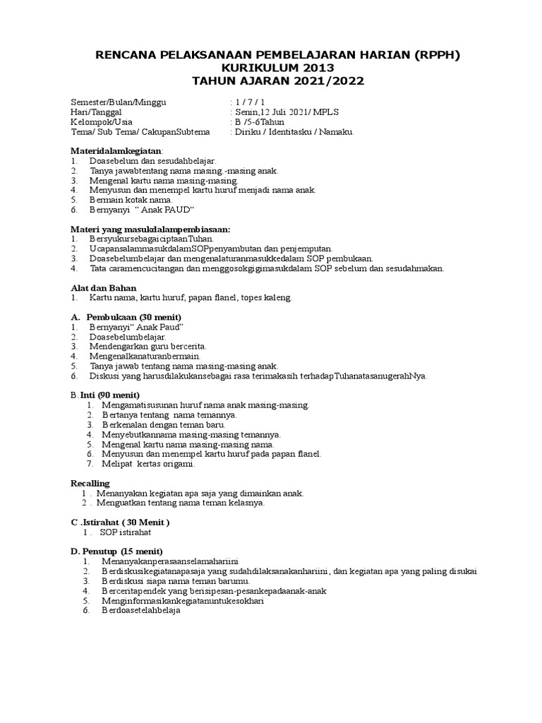 RPPH KEL.B 2021-2022 (Sem1) | PDF