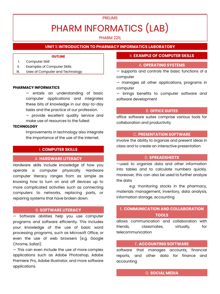 Pharm Informatics (Lab) : Unit 1: Introduction To Pharmacy Informatics ...