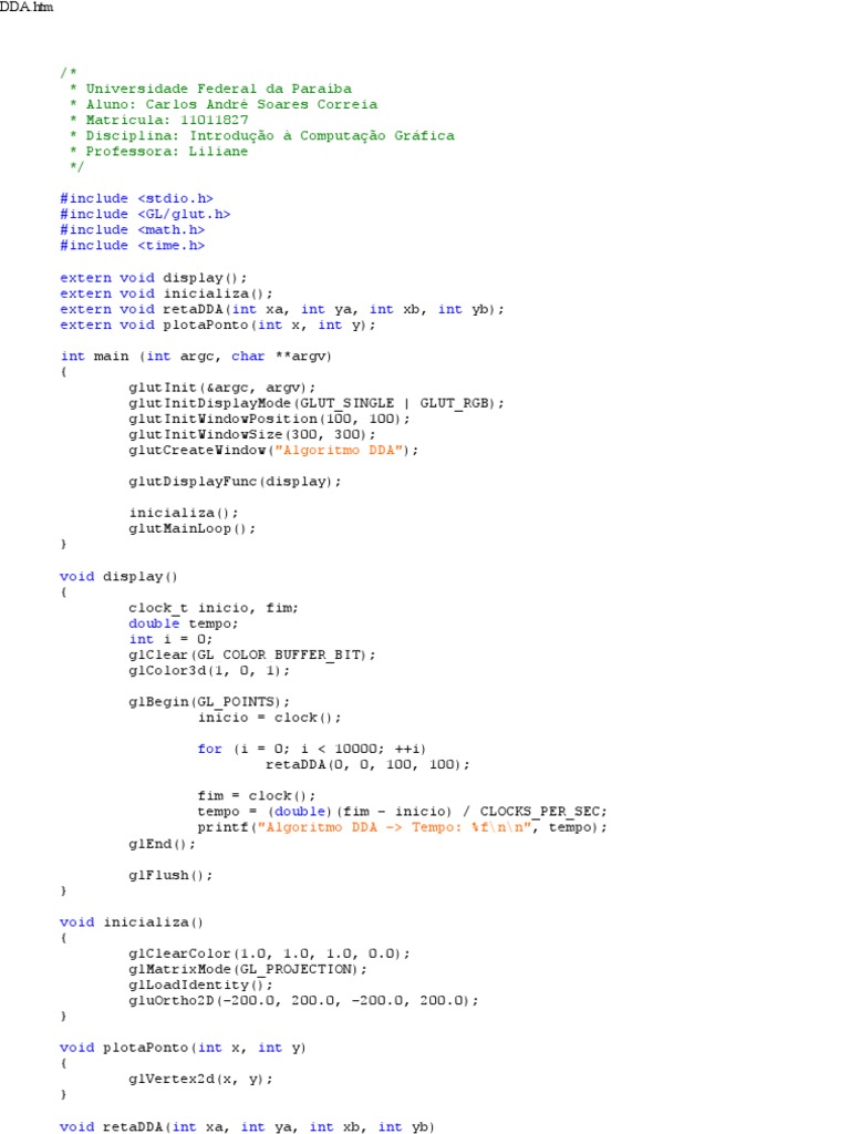 DDA Algorithm Implementation in C | PDF