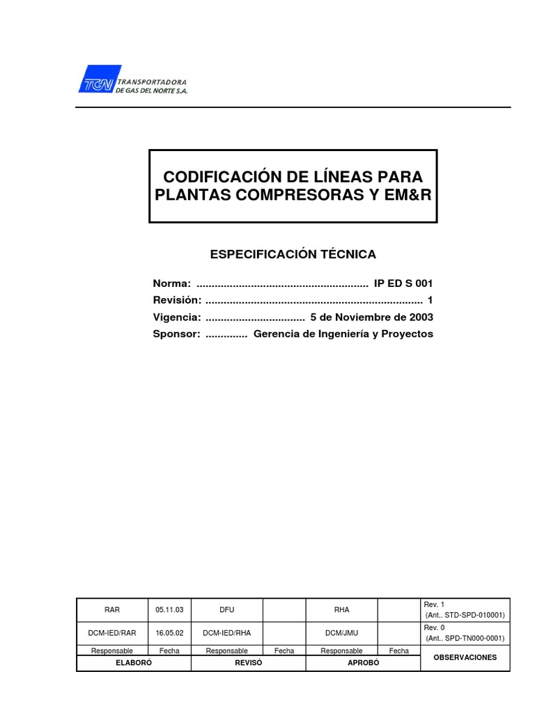IP ED S 001 - 1 (Codificacion de Lineas para PC y EM&R) | PDF ...