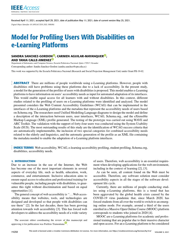 Model For Profiling Users With Disabilities On E-Learning Platforms ...