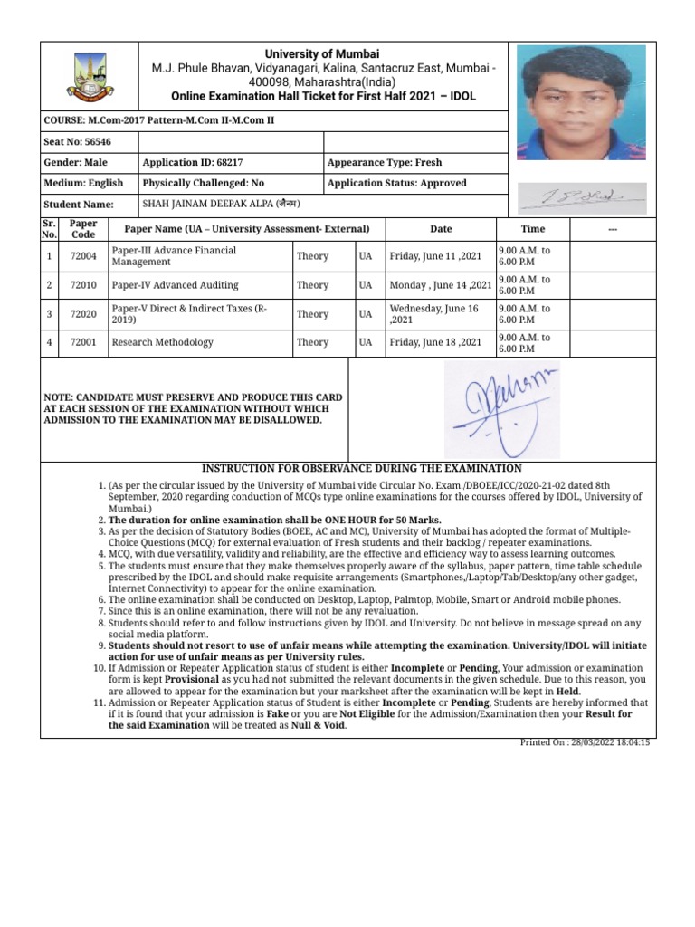 Hall Ticket P2 | PDF