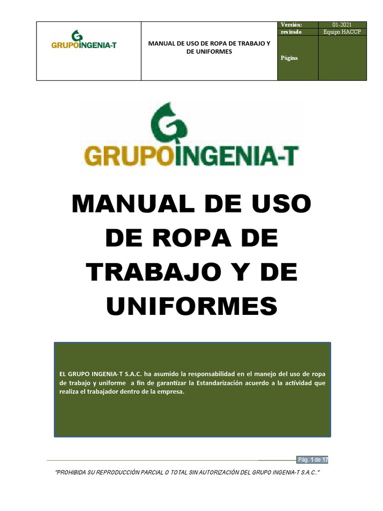 Manual de Uso de Ropa de Trabajo y de Uniformes 3 | PDF | Análisis de Riesgo y Puntos Críticos ...