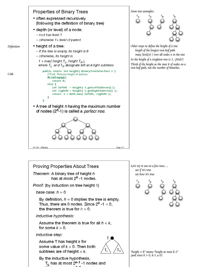 Properties of Binary Trees | PDF | Discrete Mathematics | Mathematical ...