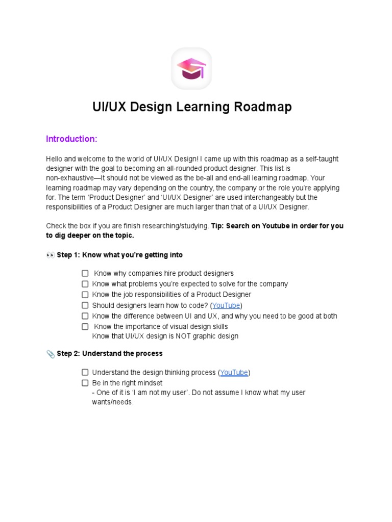UI/UX Design Learning Roadmap: To Dig Deeper On The Topic | PDF | User ...