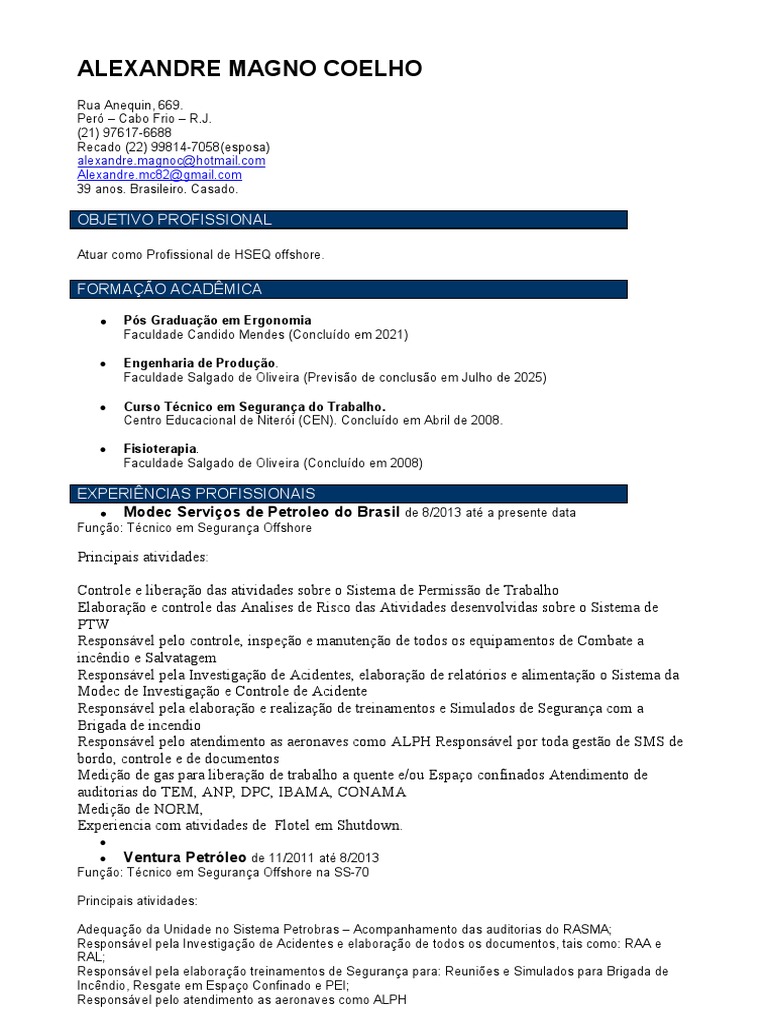 CV Alexandre Magno Coelho | PDF