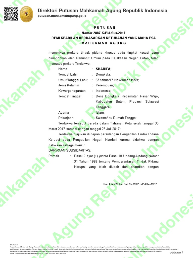 Putusan 2887 K Pid - Sus 2017 | PDF