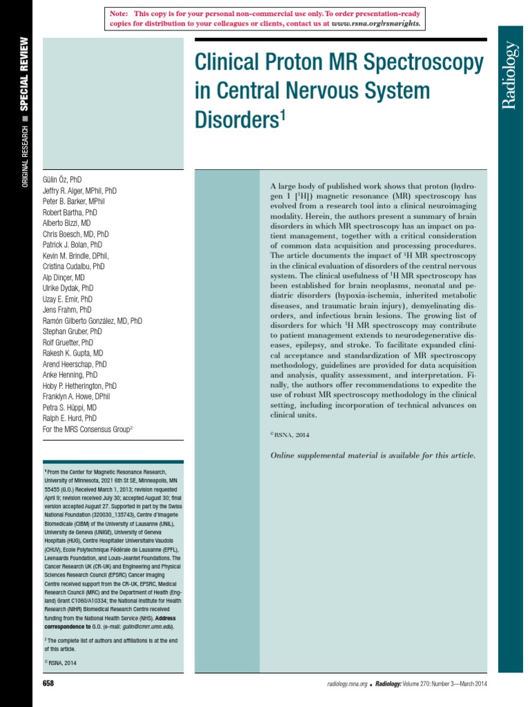 Clinical Proton MR Spectroscopy in Central Nervous System Disorders ...