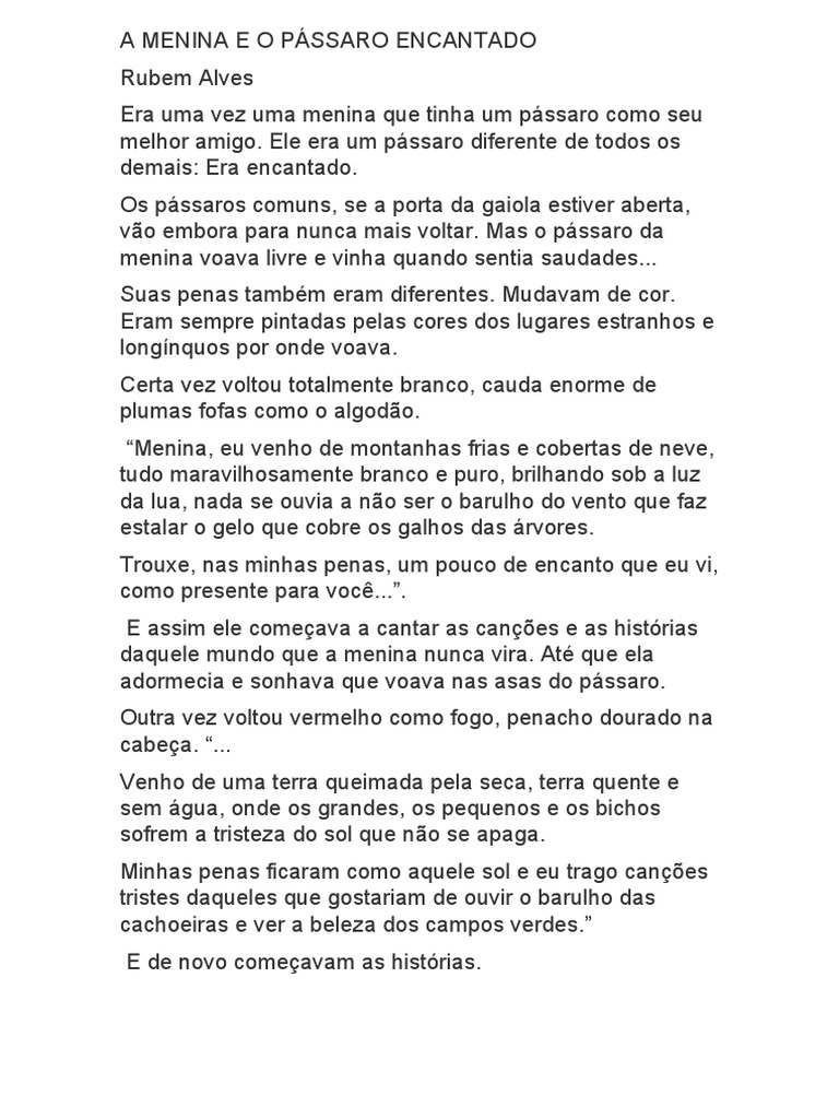 A Menina e o Pássaro Encantado | PDF | Amor | Pena (pássaro)