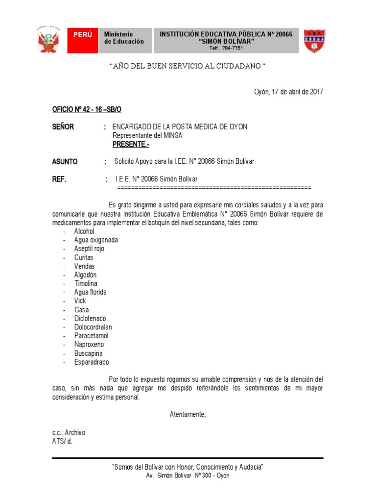 OFICIO #042 - Solicito Apoyo - POSTA MEDICA | PDF