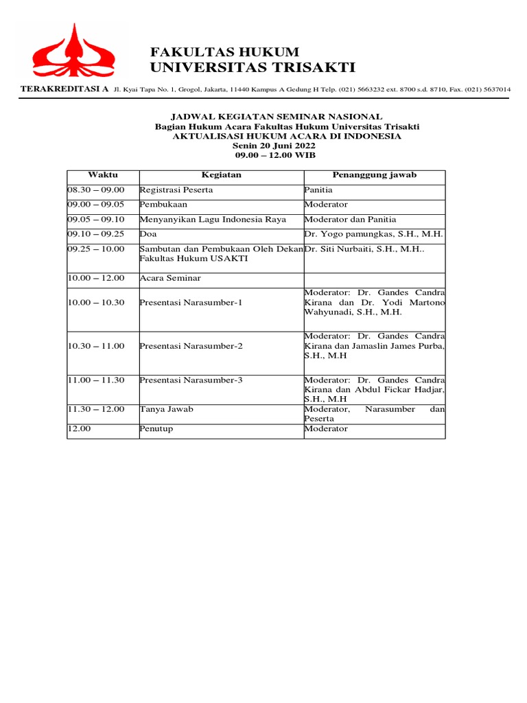 Run Down Jadwal Kegiatan Seminar Nasional | PDF