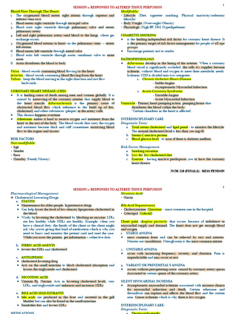 Medical Surgical Nursing - Responses To Altered Tissue Perfusion | PDF ...