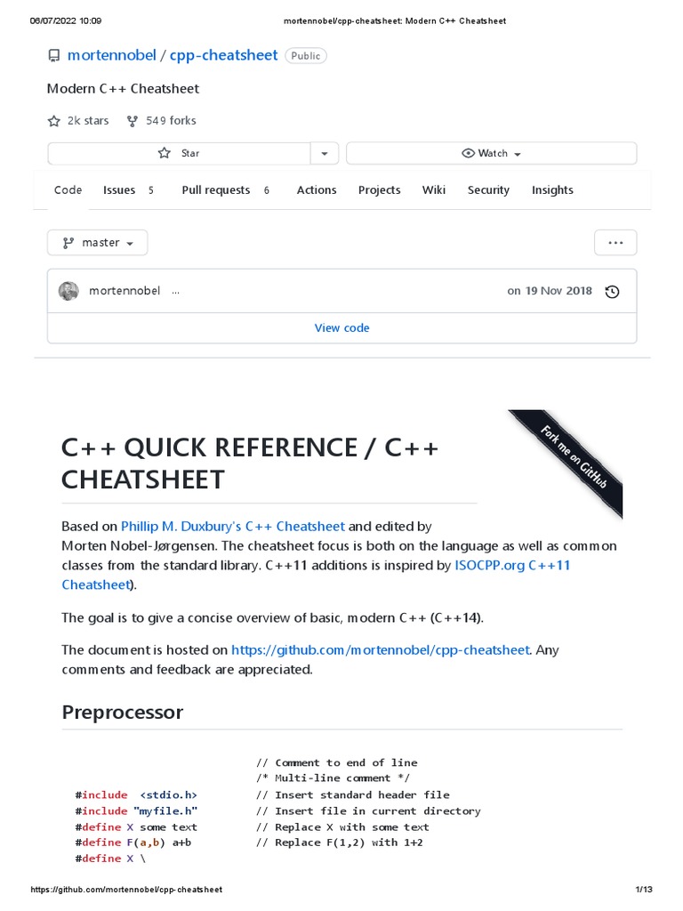 Mortennobel - Cpp-Cheatsheet - Modern C++ Cheatsheet | PDF | Programming | Constructor (Object ...