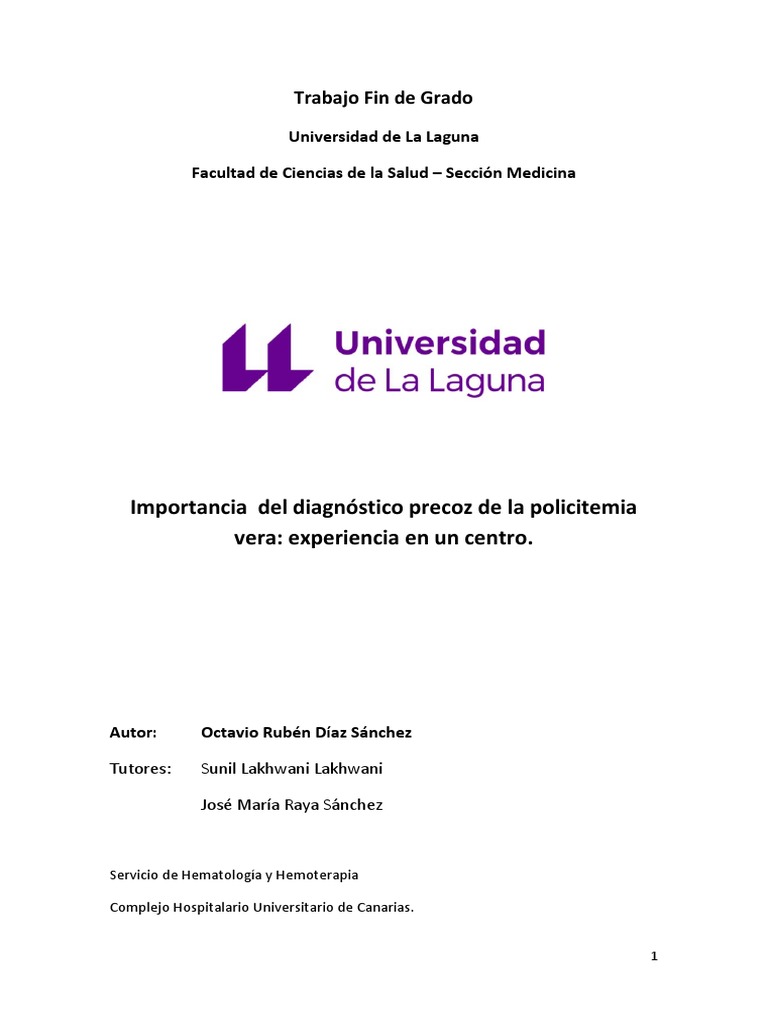 Importancia Del Diagnostico Precoz de La Policitemia Vera Experiencia en Un Centro | PDF ...