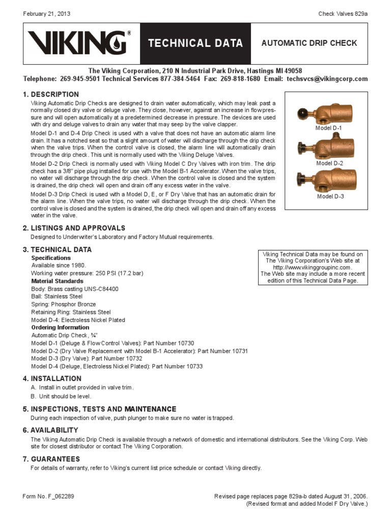 Viking Automatic Drip Check Valves | PDF | Valve | Hydraulics