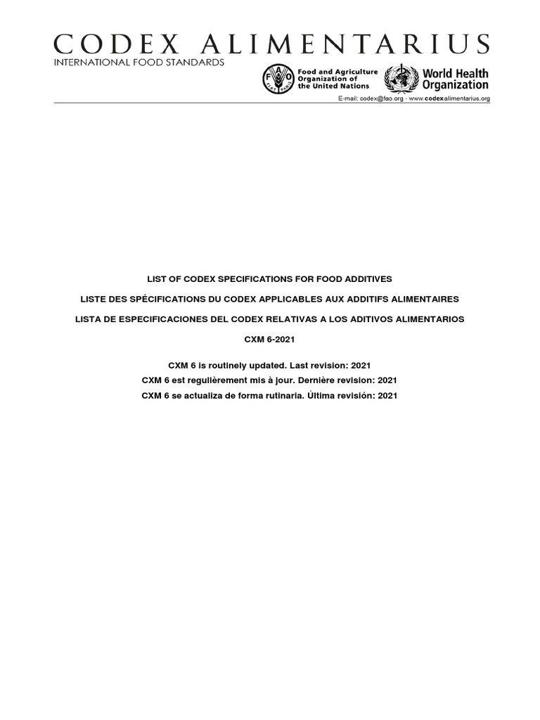 CXM - 006s LISTA DE ESPECIFICACIONES DEL CODEX RELATIVAS A LOS ADITIVOS ALIMENTARIOS | PDF ...