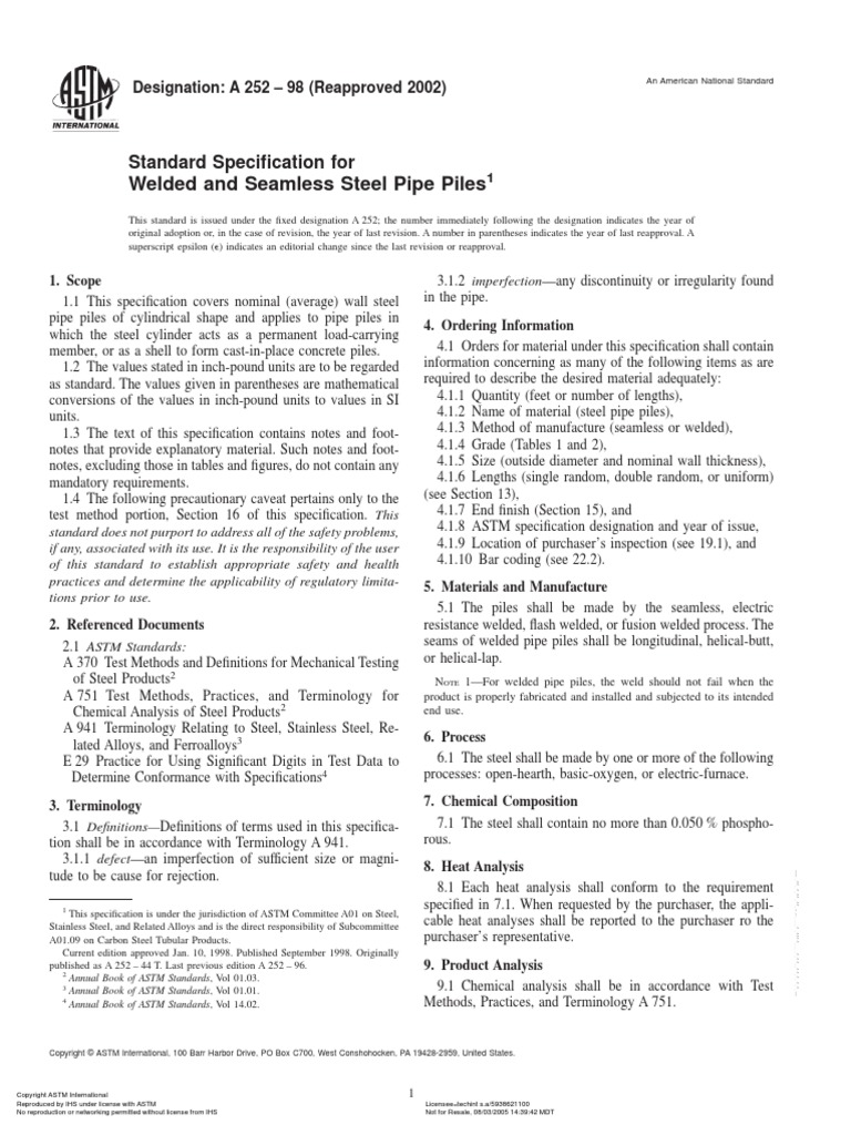Astm A252 - A252m - 02 | PDF | Pipe (Fluid Conveyance) | Welding