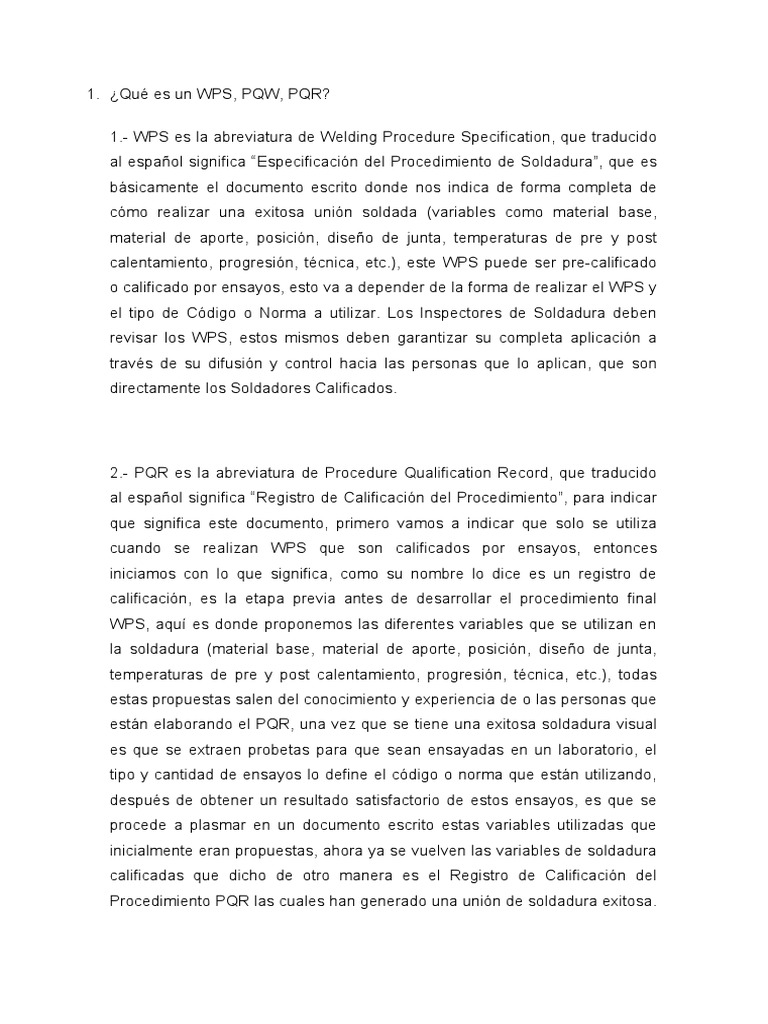 Qué Es Un WPS, PWQ, PQS | PDF | Soldadura | Construcción