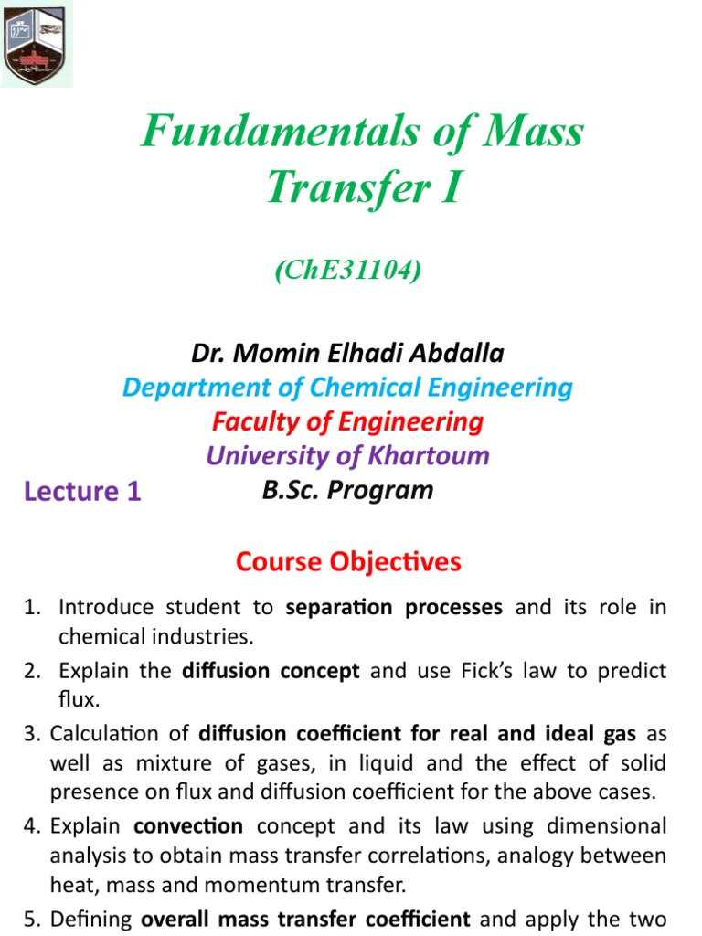 Fundamentals of Mass Transfer I: Department of Chemical Engineering ...