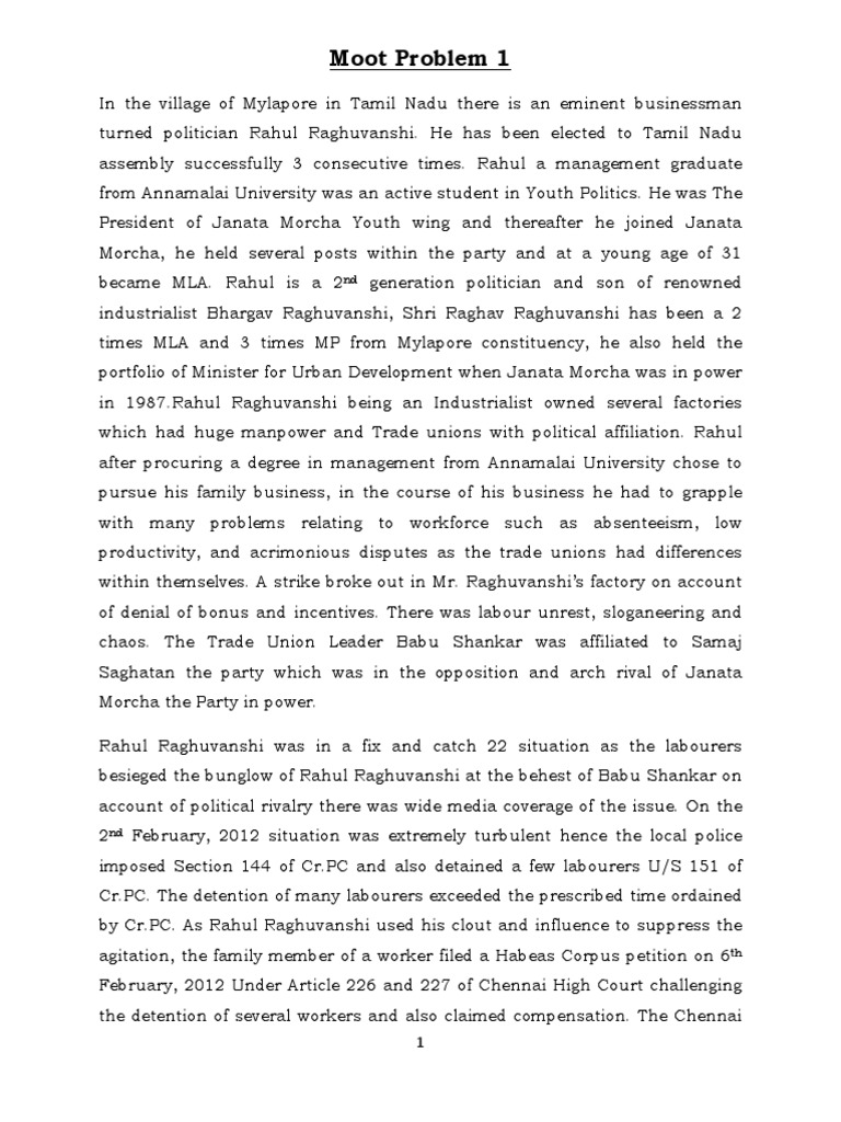 20WNDoc - Third Year LLB Practical Training Moot Problem | PDF | Defamation | Supreme Court Of India