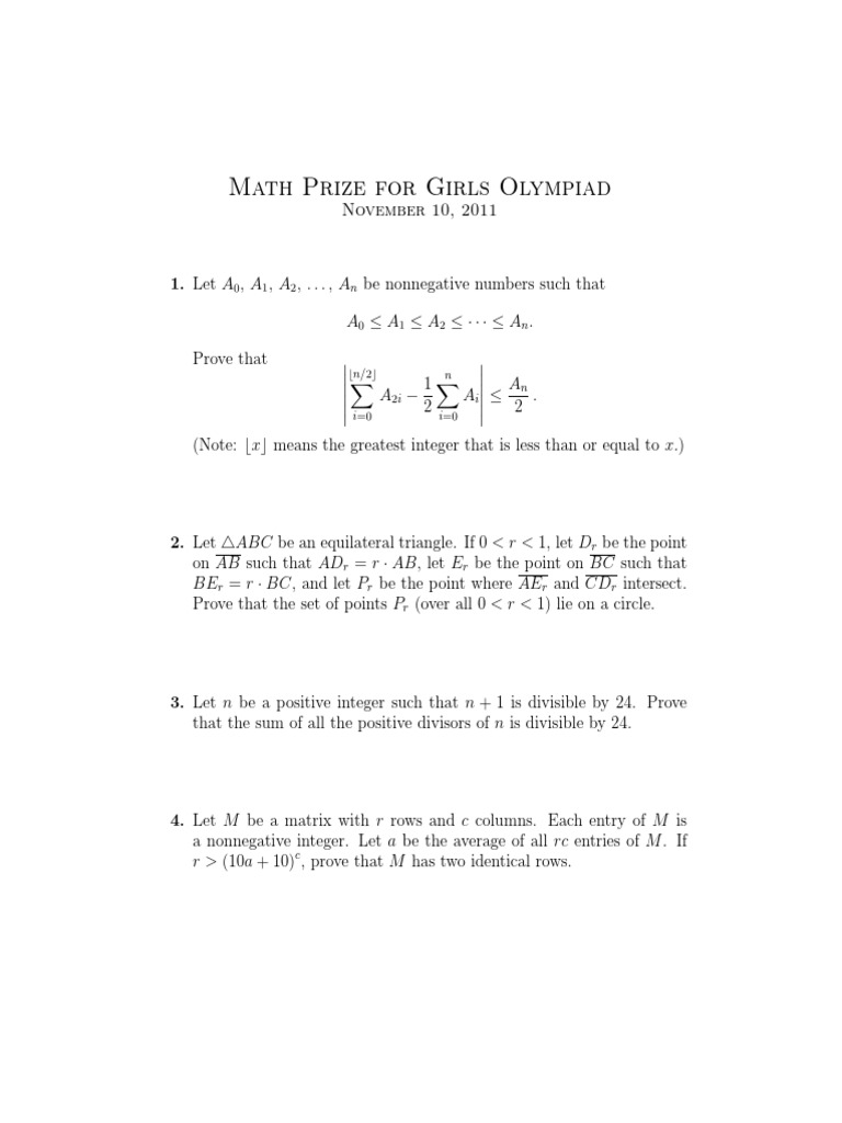 Math Prize For Girls Olympiad | PDF
