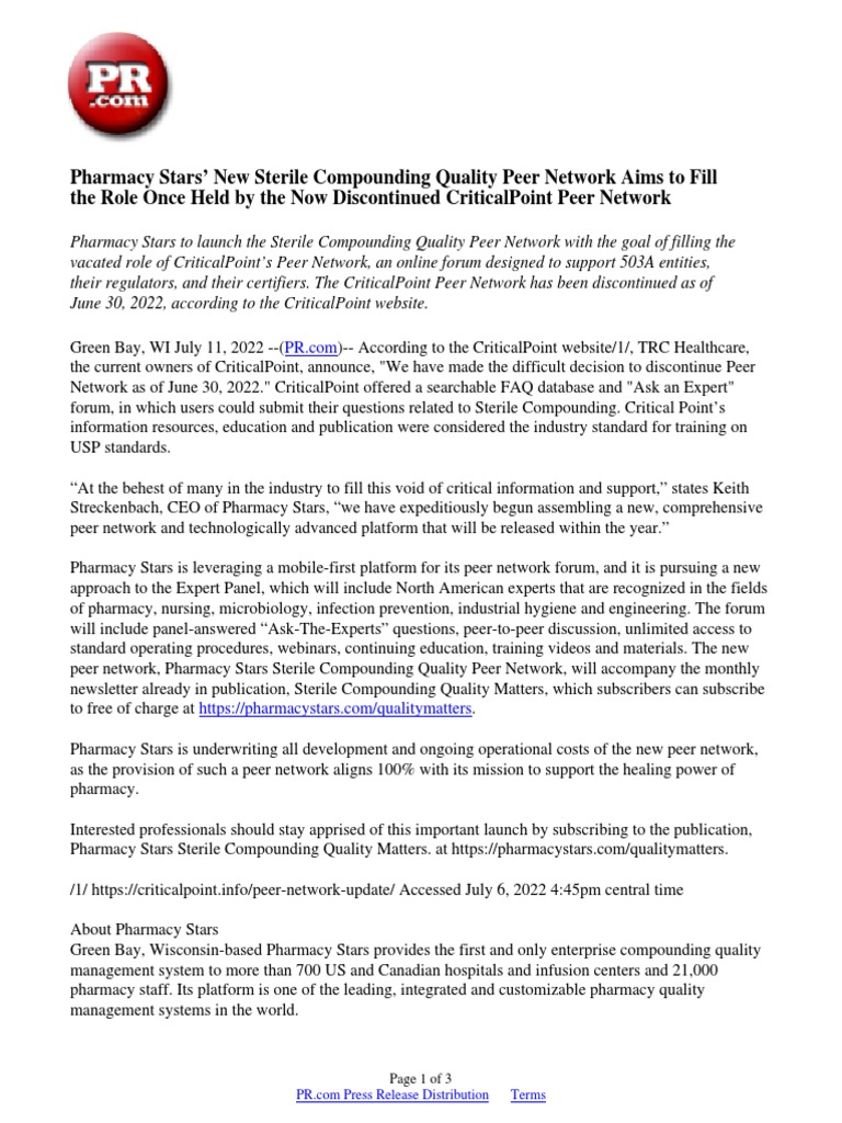 Pharmacy Stars' New Sterile Compounding Quality Peer Network Aims To ...