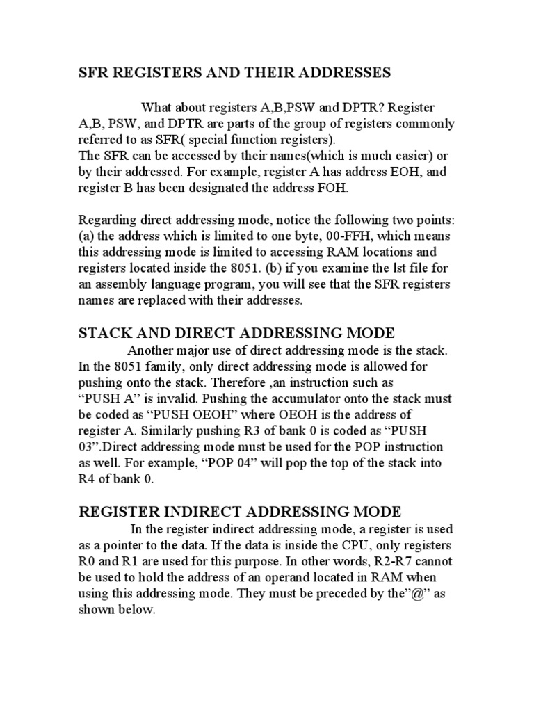 SFR Registers and Their Addresses | PDF | Random Access Memory | Instruction Set