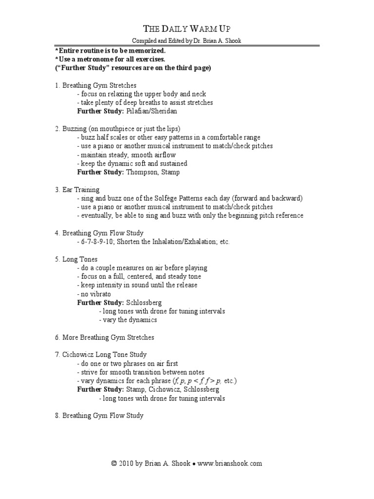 Daily Warm Up Instructions | PDF | Breathing | Trumpet
