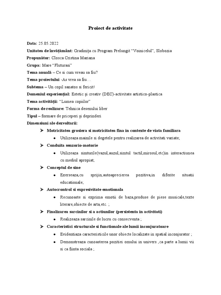 Proiect de Activitate Dec Desen | PDF