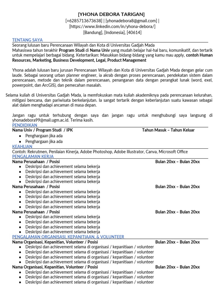 (B. Indonesia) Template CV Ats | PDF