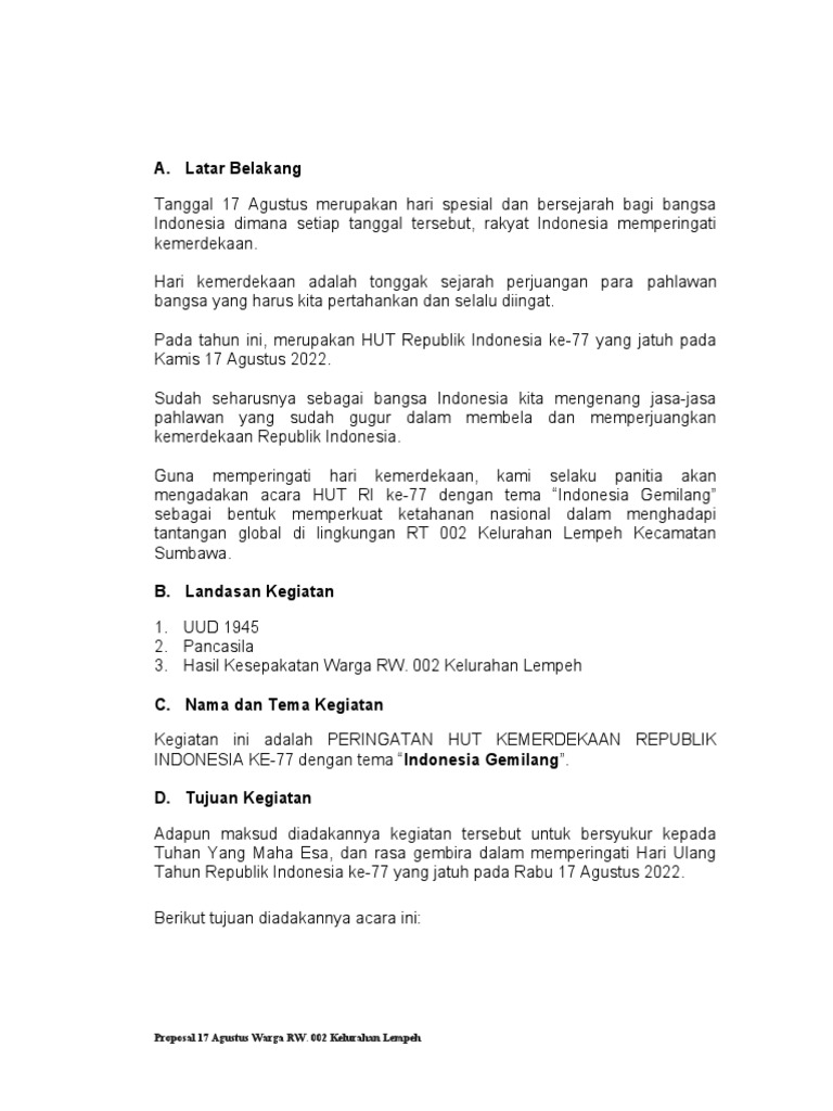 Draft Proposal Kegiatan 17-An | PDF