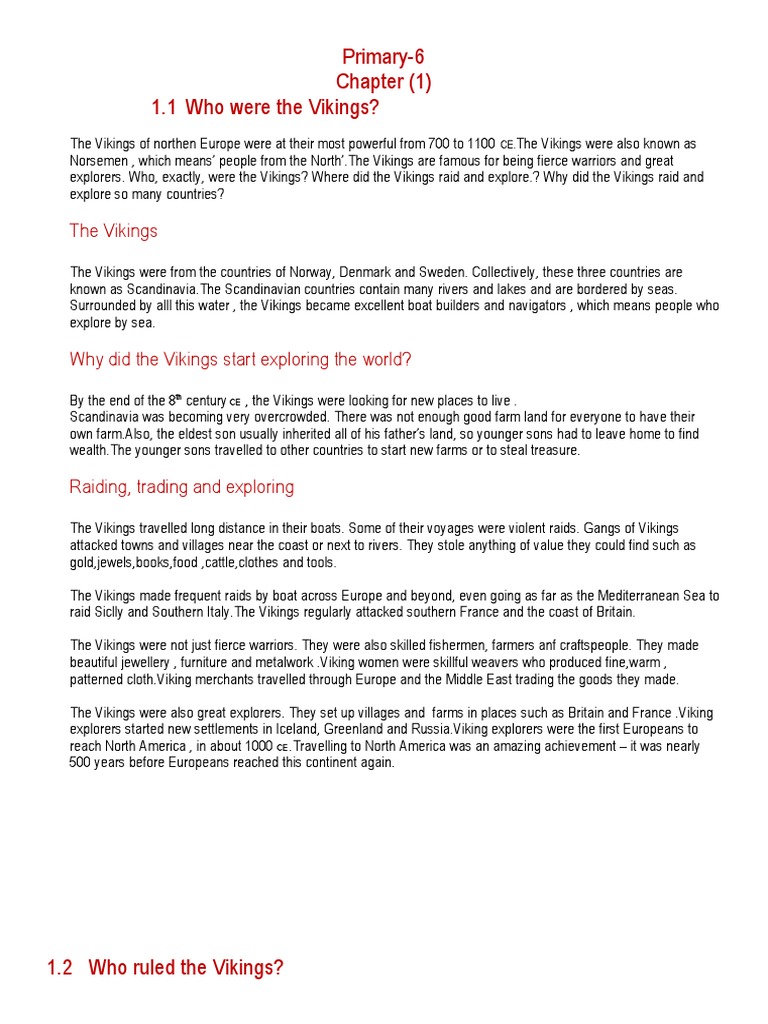Primary-6 Chapter (1) 1.1 Who Were The Vikings? | PDF | Vikings | Slavery