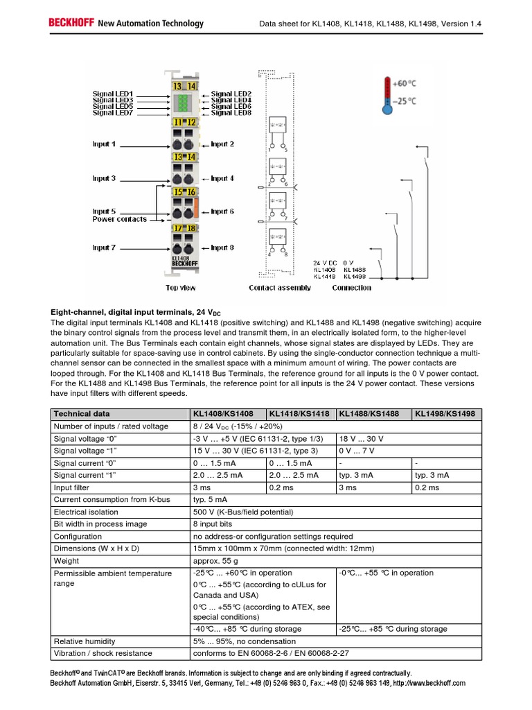 Eight-Channel, Digital Input Terminals, 24 V | PDF | Automation ...