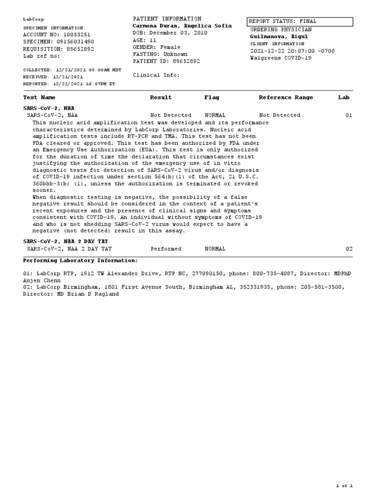 Test Name Result Flag Reference Range Lab: Patient Information | PDF ...